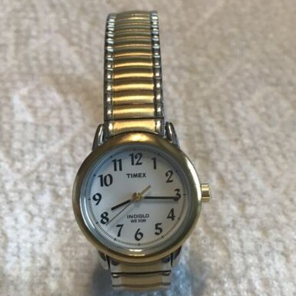 Vtg Timex Indiglo Wrist Watch WR 30m. Gold Silver Tone Band ...