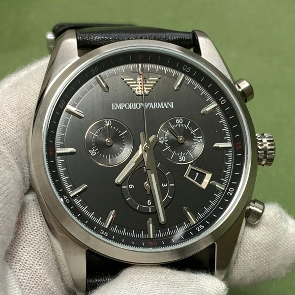 Emporio Armani AR6039 Sportivo Black Dial Leather Chronograph Men's ...