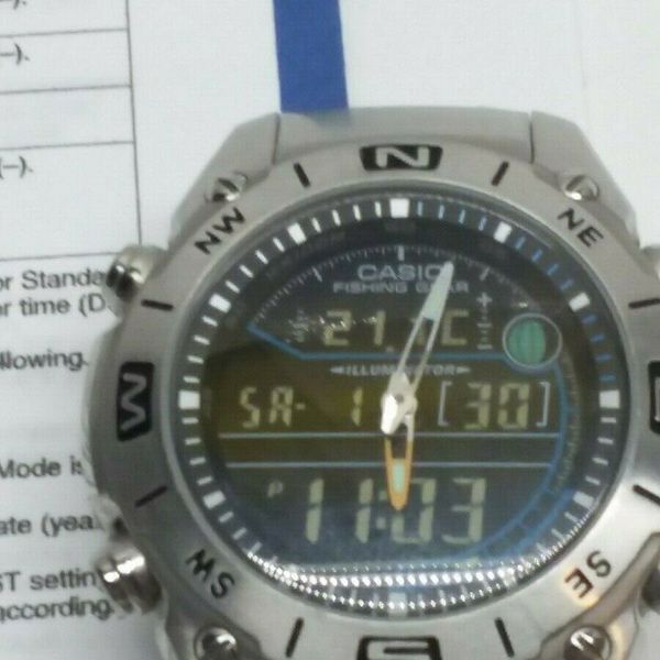 METAL CASIO FISHING GEAR MOON PHASE THERMOMETER AMW 703 ANA DIGI WATCH ...