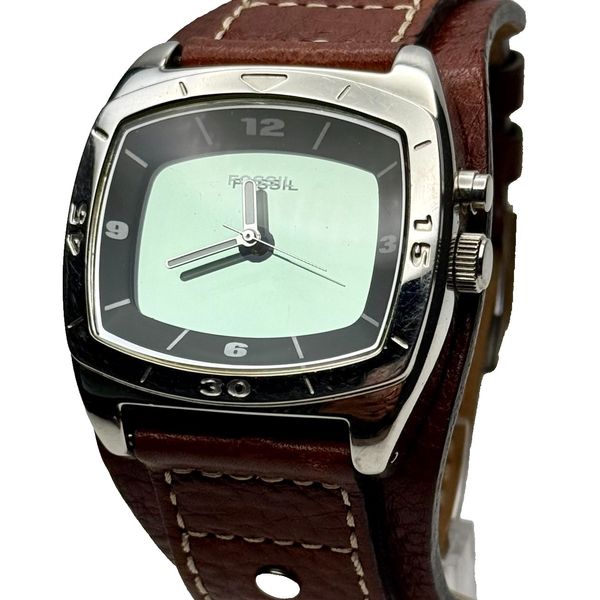 FOSSIL BIG TIC AM3695 DIGITAL MIRROR/GREEN/ BLUE DIAL LEATHER STRAP MEN ...