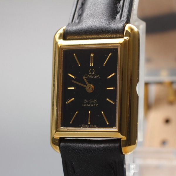 Rare! *EXC+5* OMEGA De Ville Cal.1350 Black Gold Women 19mm QZ Watch ...