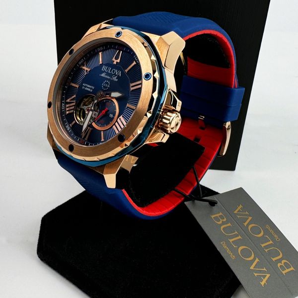Bulova Marine Star 98A227 automatic Blue dial Strap Silicone Men's ...