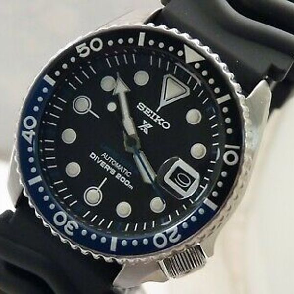 Seiko Prospex Black Blue Ceramic Cyclops Date Automatic Divers Watch ...