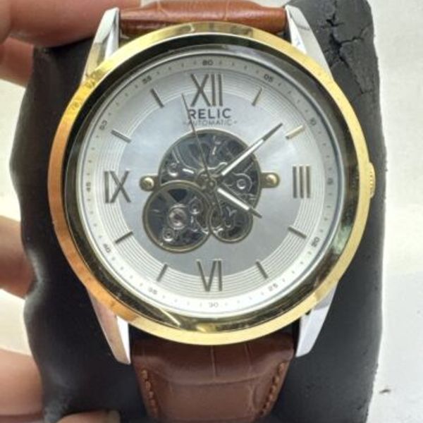 Relic by Fossil Men's Blaine Leather Automatic Skeleton Watch - ZR77280 ...