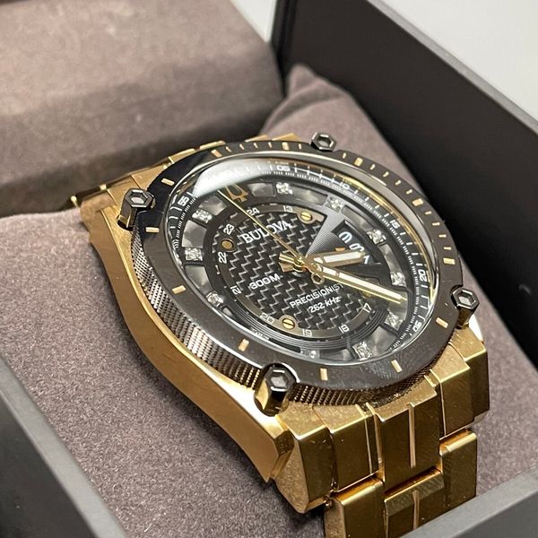 Bulova Precisionist Men's Watch 98D156 Diamond Accent Gold Tone ...
