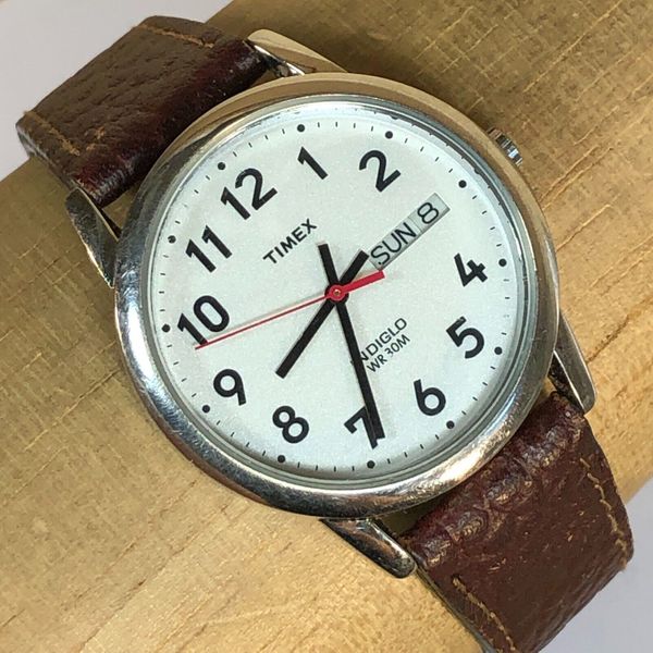 Timex T20041 Men's Easy Reader Brown Leather Watch Indiglo-New Battery ...