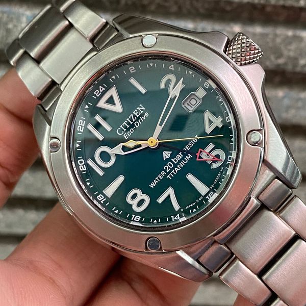 Rare Citizen Promaster GMT Titanium Eco Drive Green Dial Solar Men ...