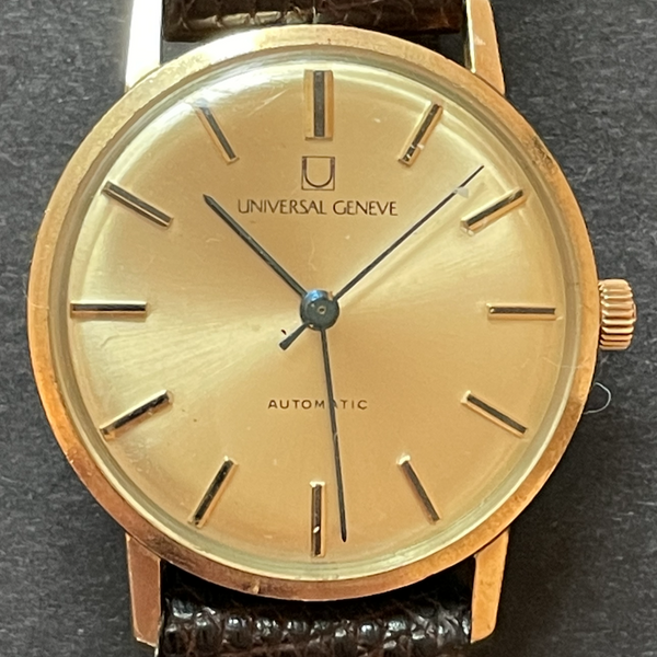 Vintage Universal Genève Men's Automatic Watch Ticks Parts Gold Case 32 ...
