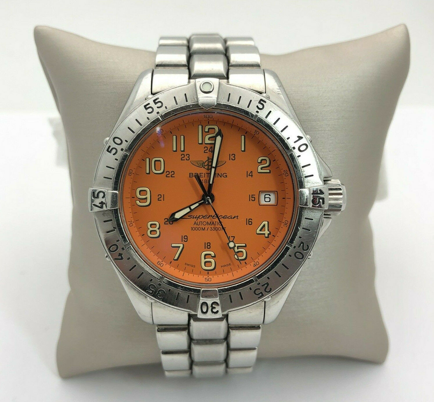 Mens Breitling Superocean Automatic Watch Orange A17340 Stainless Steel ...
