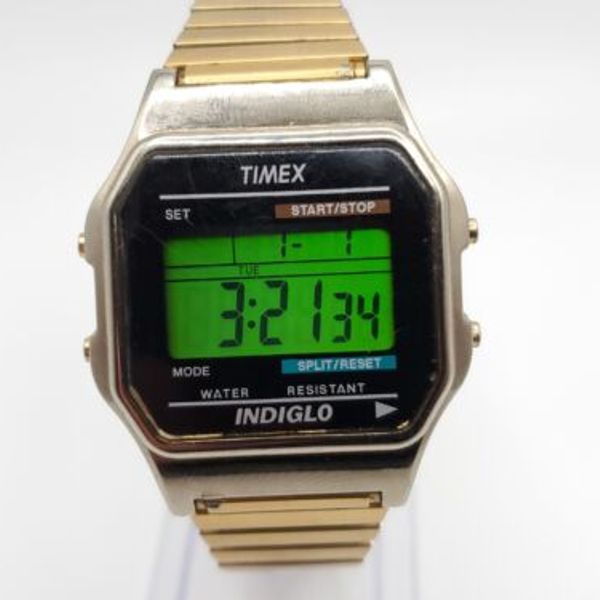 Timex Indiglo Digital 555 Watch New Battery No So Gold Tone No Sound ...
