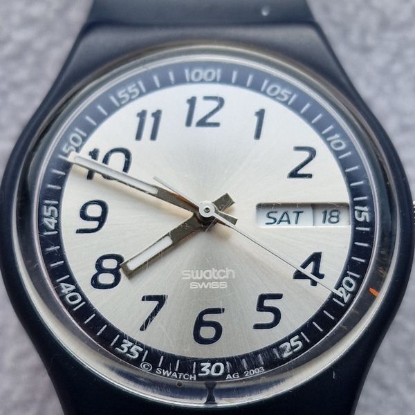 Swatch Time In Blue GN716 Men's Day Date Swiss Made Quartz Watch - New ...