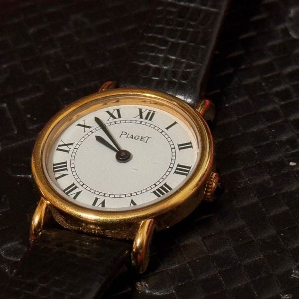 Vintage Piaget 24mm Yellow Gold Roman Numeral White Dial Round ...