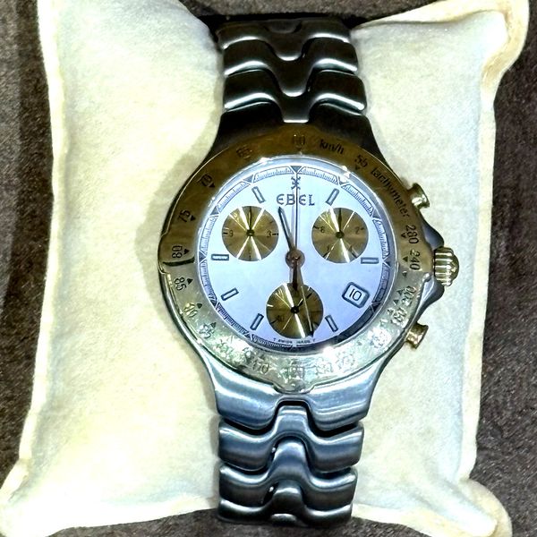 Ebel 18k & Steel 40mm Sportwave Chronograph Quartz Watch w/ White Dial ...