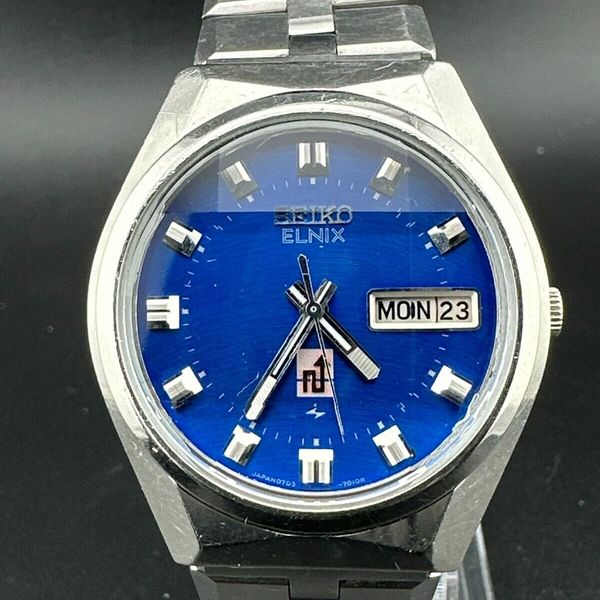 1974 Seiko Elnix Men's Day Date Eng/Kanji Blue Dial 36mm Quartz Watch ...