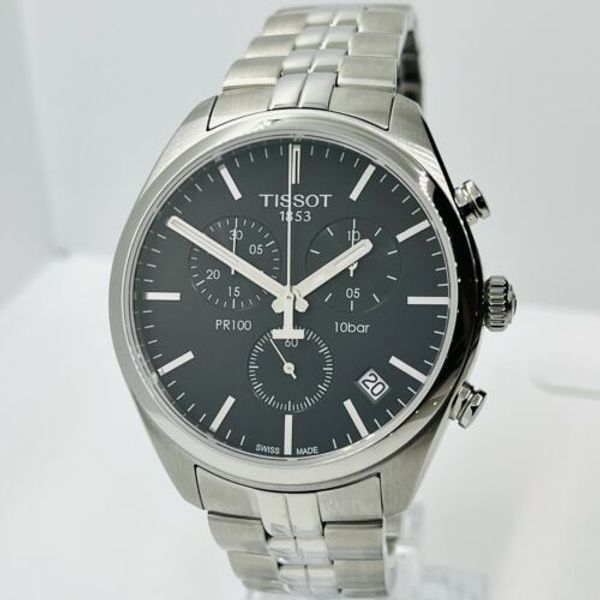 Tissot Men’s PR 100 Chronograph Black Dial Steel 40mm Sapphire Watch ...