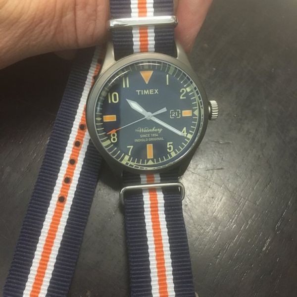 For Sale: used blue Timex Waterbury on NATO strap | WatchCharts Marketplace