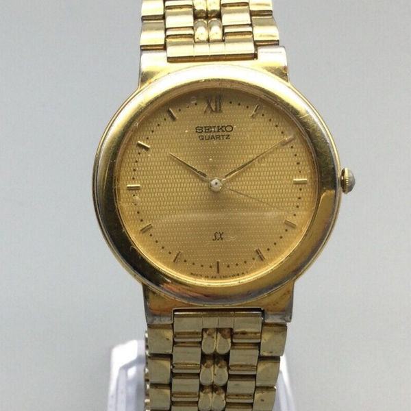 Vintage Seiko SX Watch Unisex 35mm Gold Tone V701-1K00 Round Dial New Battery 7" | WatchCharts ...