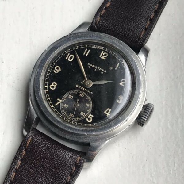 Longines Vintage Tre Tacche Watch. Black Stern Dial With Gilt Arabic ...