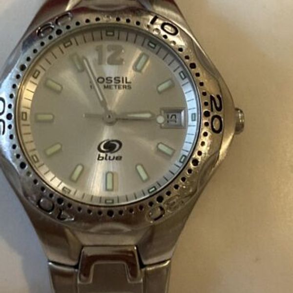 Fossil AM-3573 Watch Blue All Silver Date Indicator WR100M All ...