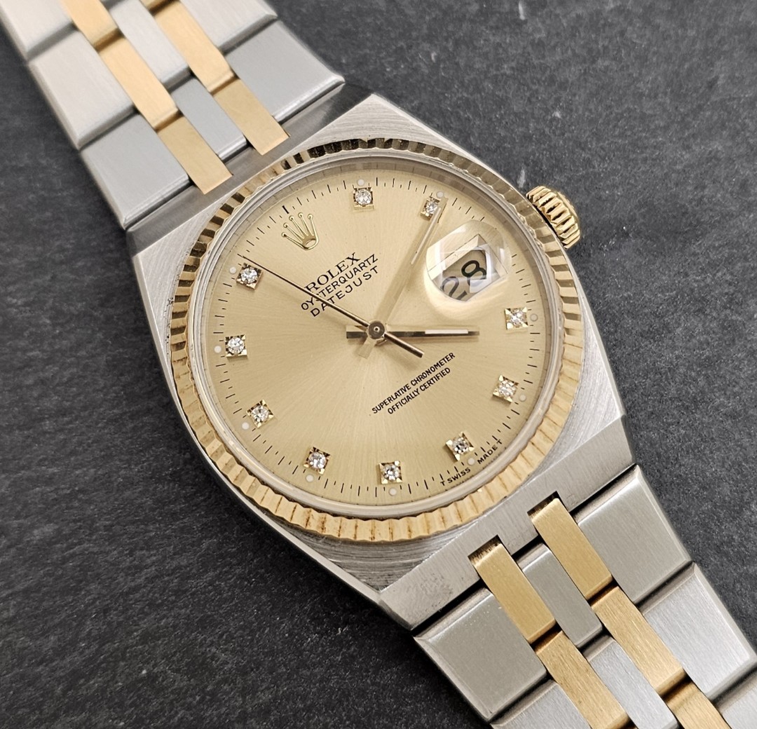 1985 Rolex Datejust OysterQuartz Two-Tone 17013 with Diamond Dial ...