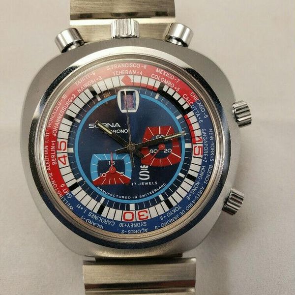 FS: Sorna Bullhead Worldtime Chronograph - 1970's Refinished/Rebuilt ...