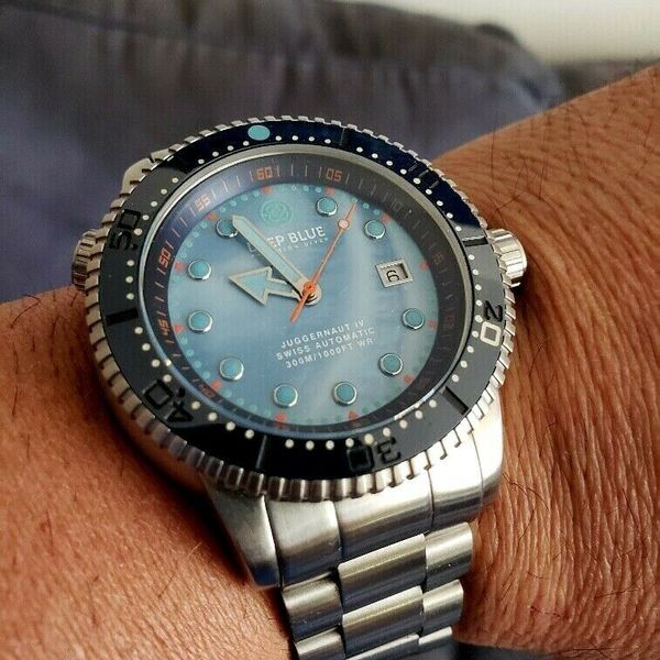 Deep Blue 45M Juggernaut IV Swiss Automatic Blue Mop Dial Bracelet ...