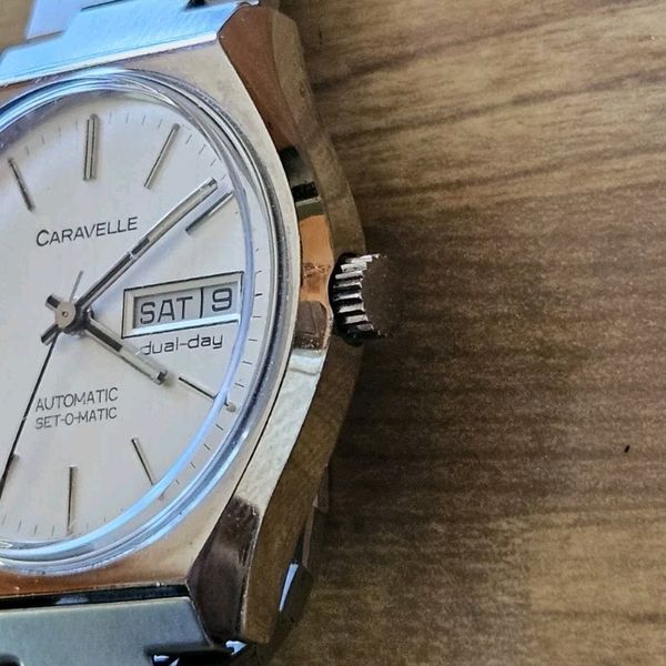 Vtg (Bulova) Caravelle Set-O-Matic Automatic Mens Watch N9 dual-day ...