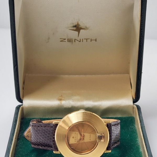 Zenith 18k Gold Automatic De Luxe Mens Vintage Wrist Watch Box ...