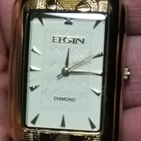 ELGIN MENS GOLD TONE TANK NUGGETT WATCH MODEL FG286NB W/NEW BAT WATER ...