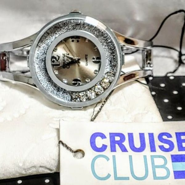 Women's ?NEW FLOATING CRYSTAL DIAMONDS ?QUARTZ DRESS BRACLET WATCH ...
