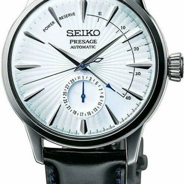 NEW SEIKO PRESAGE COCKTAIL AUTOMATIC POWER RESERVE BLACK SHINY LEATHER ...