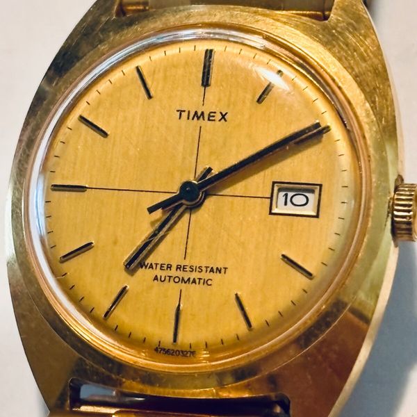 Vintage Timex Automatic Watch Gold Tone Round W/ Stretch Band Working ...