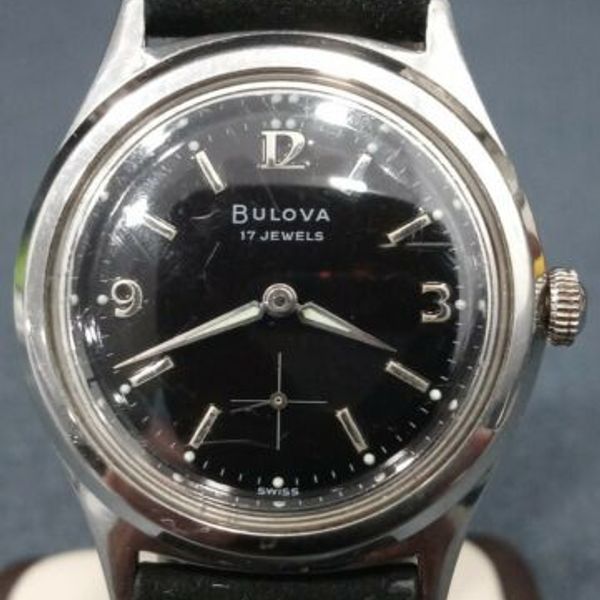 Vintage 1961 Bulova High Gloss Black Dial Ultra Slim Watch ...