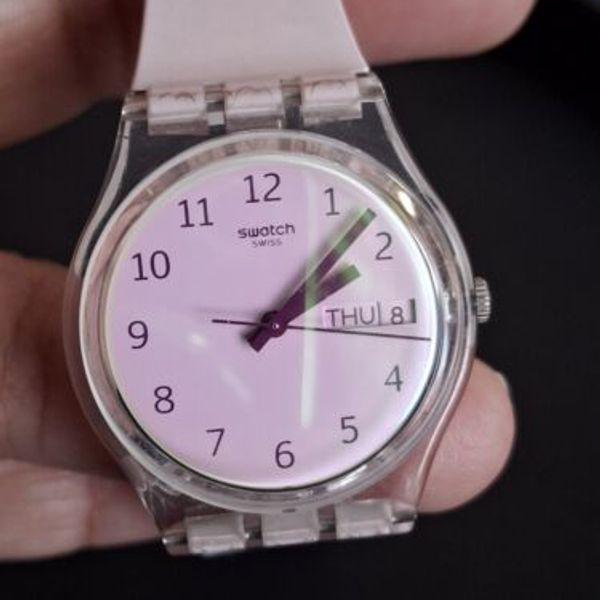 Swatch Glow Pink RUBBER BAND Unisex Watch Working Condition 9 ...