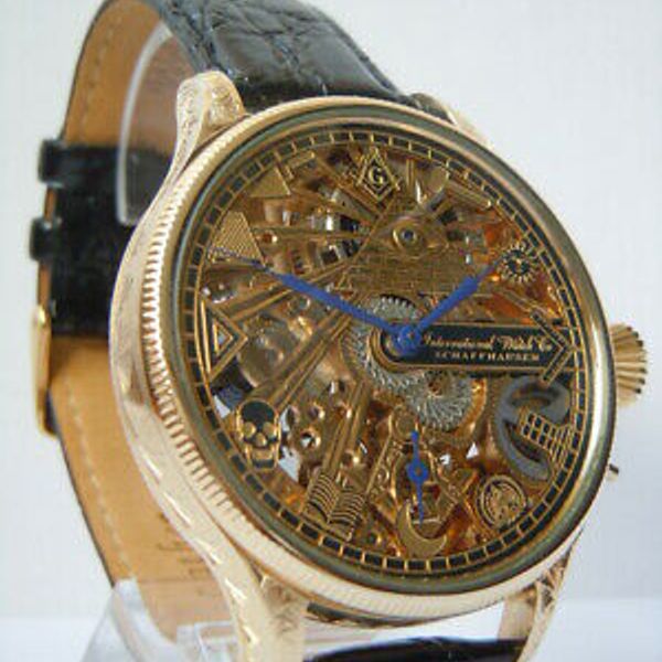 MASONIC MACONNIQUE SKELETON ENGRAVING Wristwatch IWC Movement ...