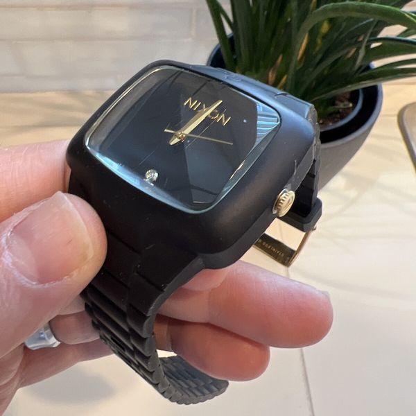 Nixon THE PLAYER Rubber Black Gold Menâ s Watch New Battery ...