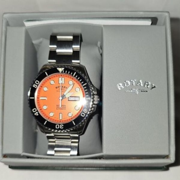 Rotary Super 7 SCUBA Automatic Orange Dial Ceramic Bezel Stainless ...