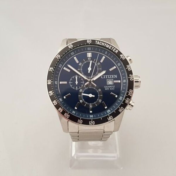 CITIZEN 0510-S110912 MENS CHRONOGRAPH WATCH BLUE DIAL DATE STAINLESS ...