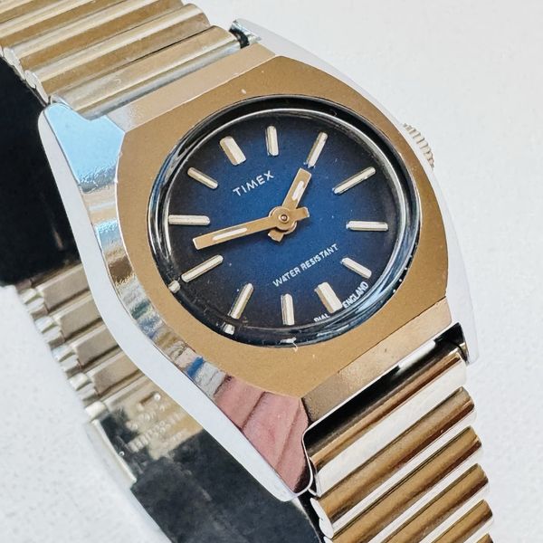 Vintage Timex Hand Wind Women's Mechanical Blue Dial Silver Bracelet ...