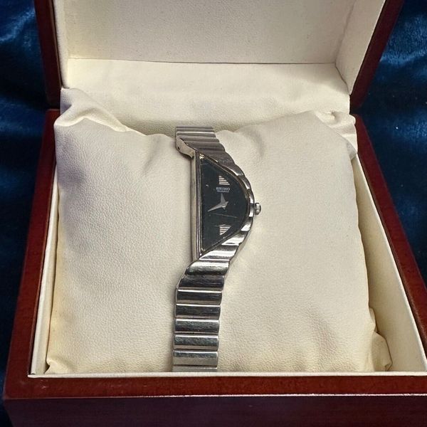 ð Vintage Seiko Rivoli Half Moon Silver Tone Black Dial Asymmetrical Watch ð | WatchCharts ...