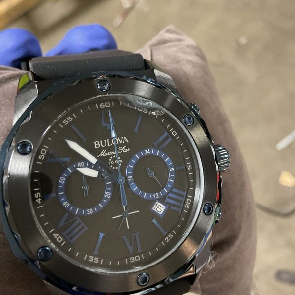 BULOVA Marine Star (98B308) Blue Dial Black Rubber Strap Men (Quartz ...