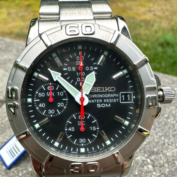 2002 Seiko Chronograph Date Watch Analog Stainless Steel triple red ...