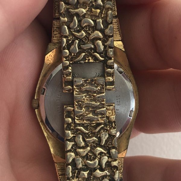 Gruen Diamond Precision Quartz Watch Gold Tone Nugget Band *Needs ...