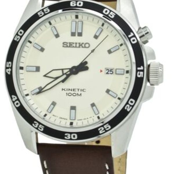 Seiko Kinetic Gents SKA787 Brown Leather Strap Men's Watch ...