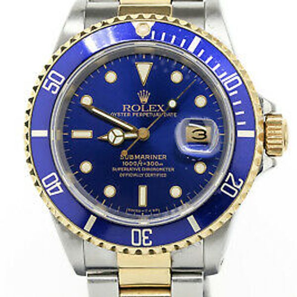 ORIGINAL ROLEX SUBMARINER 16610 TWO TONE 18k GOLD BLUE WATCH AUTHENTIC ...