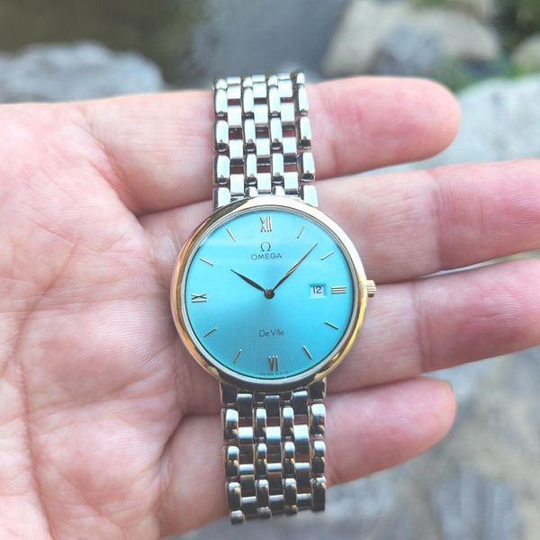 VINTAGE OMEGA DE VILLE ICE BLUE DIAL MEN`S QUARTZ DRESS DATE WATCH ...