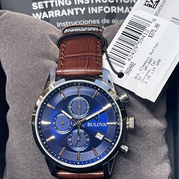 $375 Bulova Sutton Men Chronograph Blue Dial Stainless Steel Quartz ...