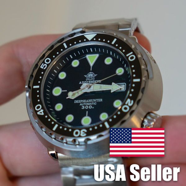 ADDIESDIVE 44MM Black Tuna Men's Dive Watch 300M Seiko NH35A [US Seller ...