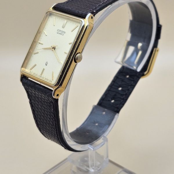 Vintage 1987 Citizen Quartz CQ Analog Men Watch Rectangle Goldtone ...