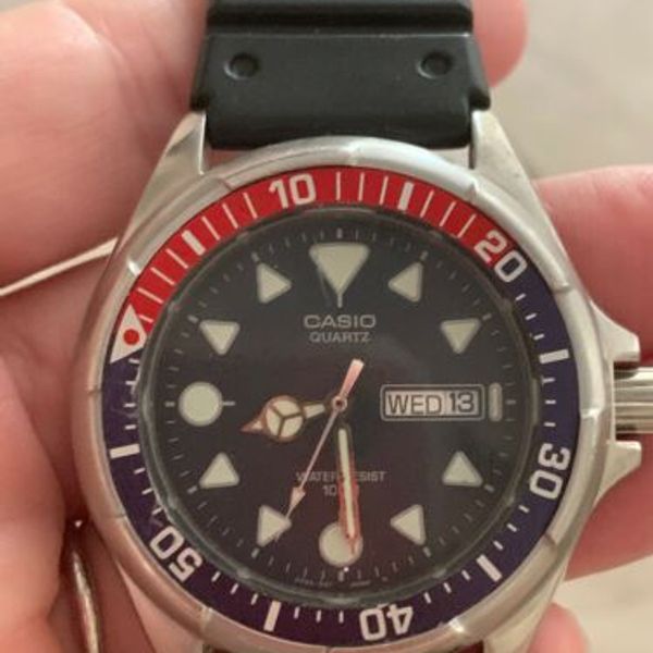 Vintage 1980s Mens Casio Diver Watch MD-502 100m PEPSI BEZEL Battery ...